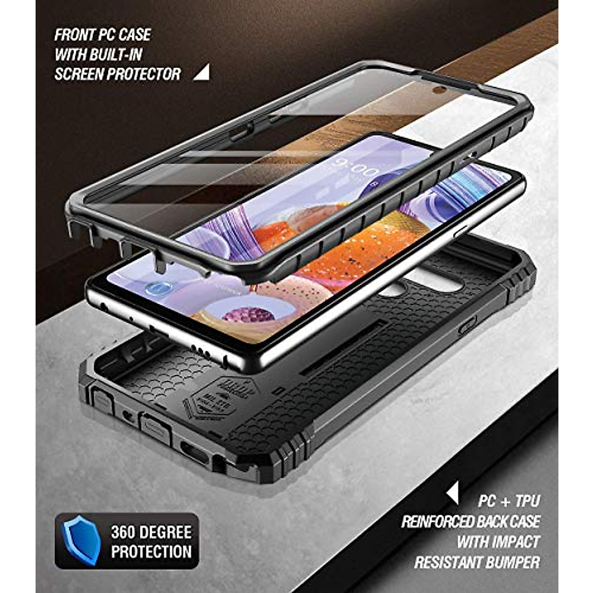 Poetic Revolution Series for LG Stylo 6 Case, Full-Body Rugged Dual-Layer Shockproof Protective Cover with Kickstand and Built-in-Screen Protector, Black