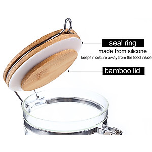 KKC Clear Borosilicate Glass Food Storage Jar Canister Container with Airtight Locking Clamp Bamboo Lid,Coffee Bean,Loose Tea,Nut Container,Sealed Jar Hinged Lid for 16oz Coffee Bean,40 Fluid-oz