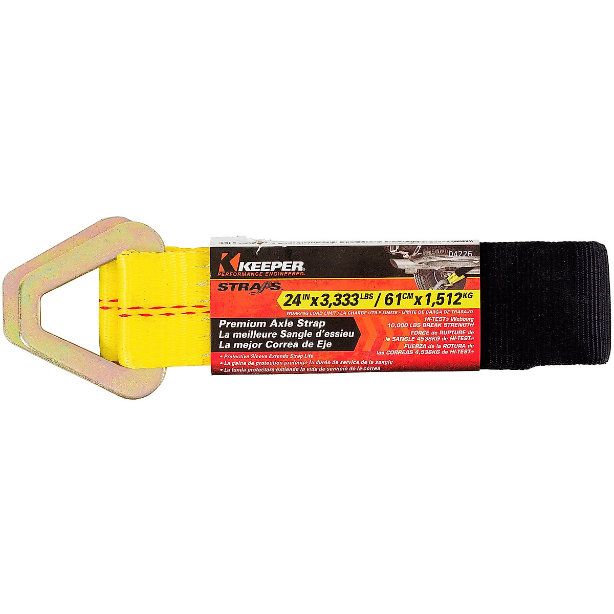 Keeper – 2” x 24” Premium Axle Tie Down Strap with D Rings - 3,333 lbs. Working Load Limit and 10,000 lbs. Break Strength