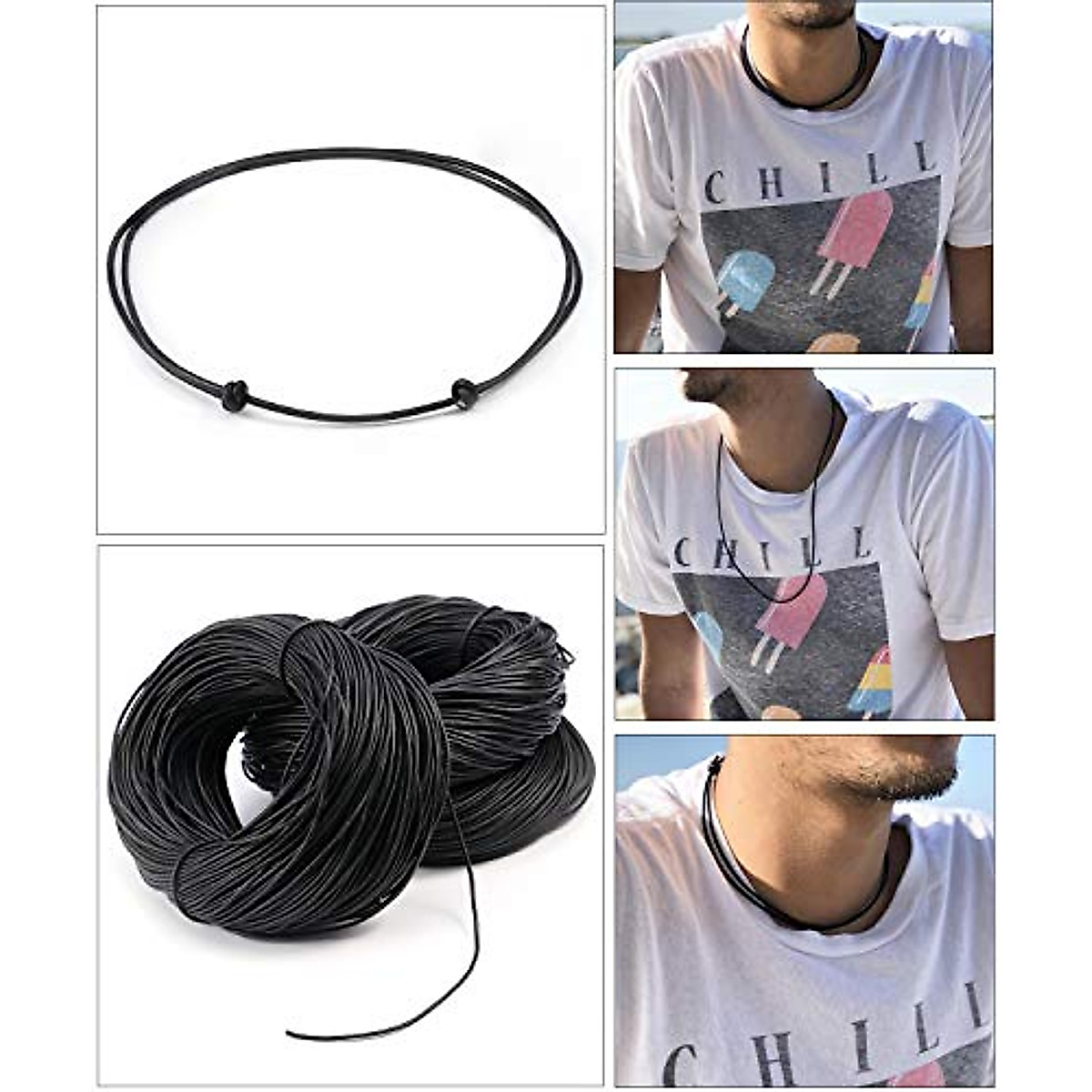 POTESSA Black Leather Cord Choker Necklace Double Knotted Adjustable Necklace Minimalist Jewelry for Women Men Unisex
