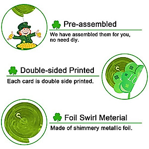 Tifeson St. Patrick's Day Decorations Hanging Swirls - 36 PCS Shamrock Clover Leprechaun Horseshoe Ceiling Foil Swirls for Lucky Day Home Office Decor - Saint Patrick's Day Irish Party Hanging Decorations Supplies