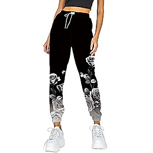 4-Way Stretch Joggers for Women Cotton Jogger Ribber Splicing Lounge Sweat Pants Lounge Pants for Running Jogging Black