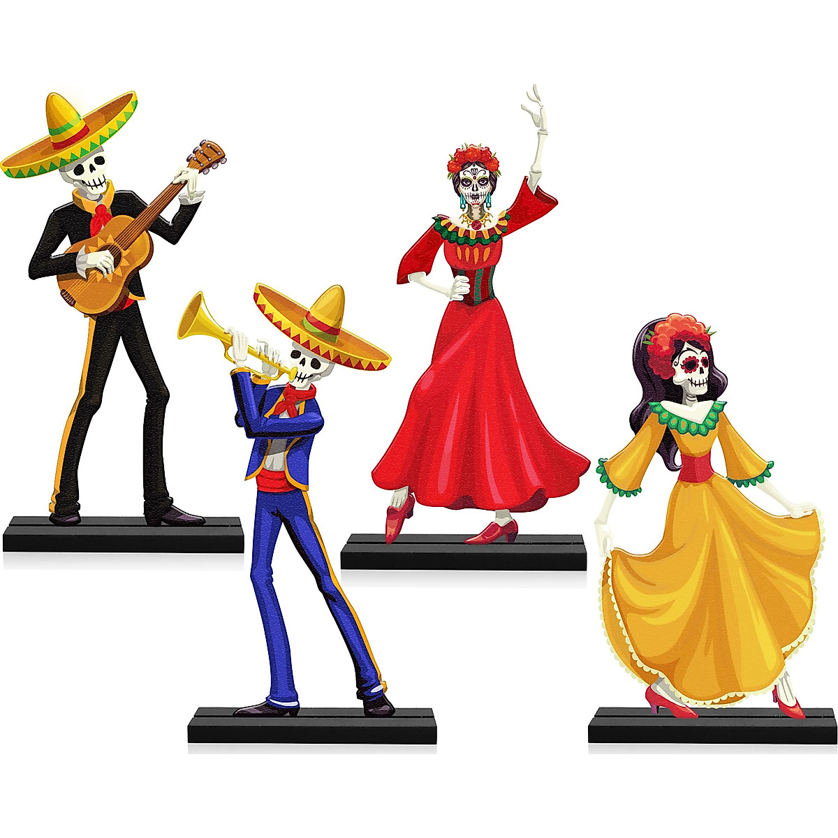 4 Pieces Day of The Dead Table Decorations Wooden Dia De Los Muertos Centerpieces Set Halloween Sign for Mexican Fiesta Carnival Party and Home Party Decorations Supplies