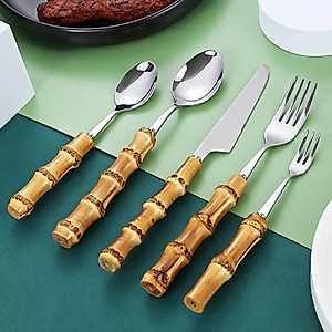 Natural bamboo handle cutlery western steak knife and fork spoon creative cake dessert spoon and fork set (cutlery)