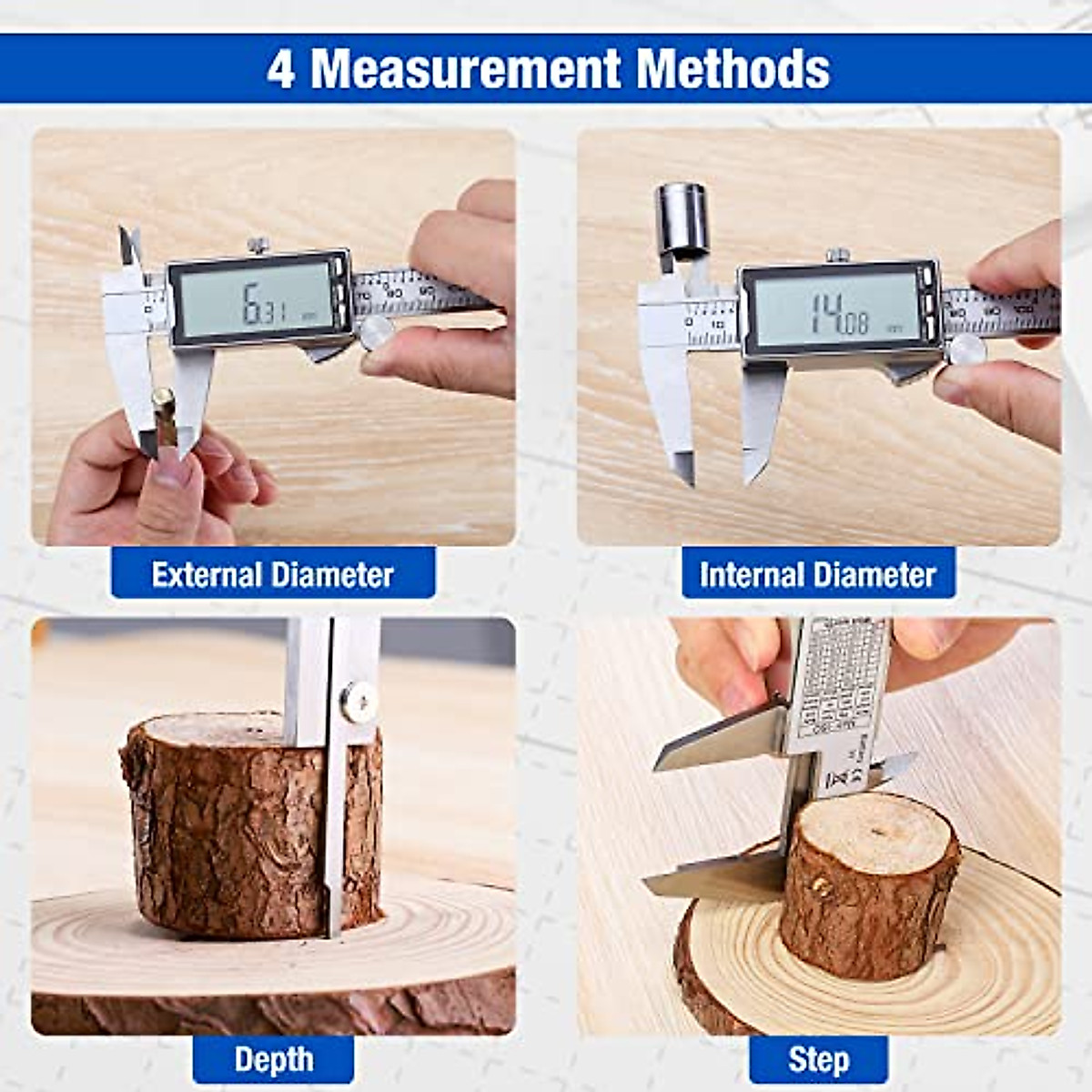 Raynesys Digital Caliper 12 Inch with Large LCD Screen, Inch/MM/Fraction Conversion, 300mm Micrometer Caliper All Stainless Steel Diameter Measuring Tool for Jewelers/Woodworkers/DIY