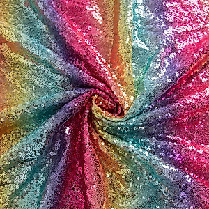 ShinyBeauty Rainbow Fabric 5 Yards Fabric by The Yard Colorful Sequin Fabric, Mesh Fabric for Making Dress, Pillow Cover, Table Decor, Fabric Squares, Sparkle Fabric for DIY, Party Decor