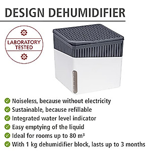 WENKO Dehumidifier Small, Portable, Compact and Rechargeable, Moisture Absorber for Bathroom, Bedroom, Garage, Closet, 2800 Cubic Feet, 2.2lbs, White, 6.18 x 6.5 x 6.5, 2.2 lbs