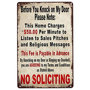 Pengbaax Before You Knock On My Door Sign No Soliciting Metal Sign 12x8 Inches