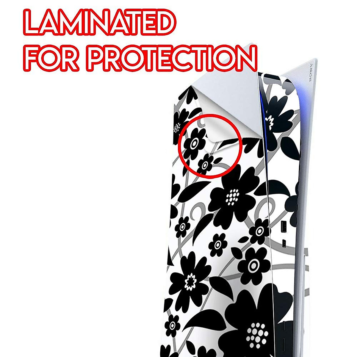 ITS A Skin Skins Compatible with Sony Playstation 5 Console Disc Edition - Protective Decal Overlay Stickers wrap Cover - Black White Flower Print