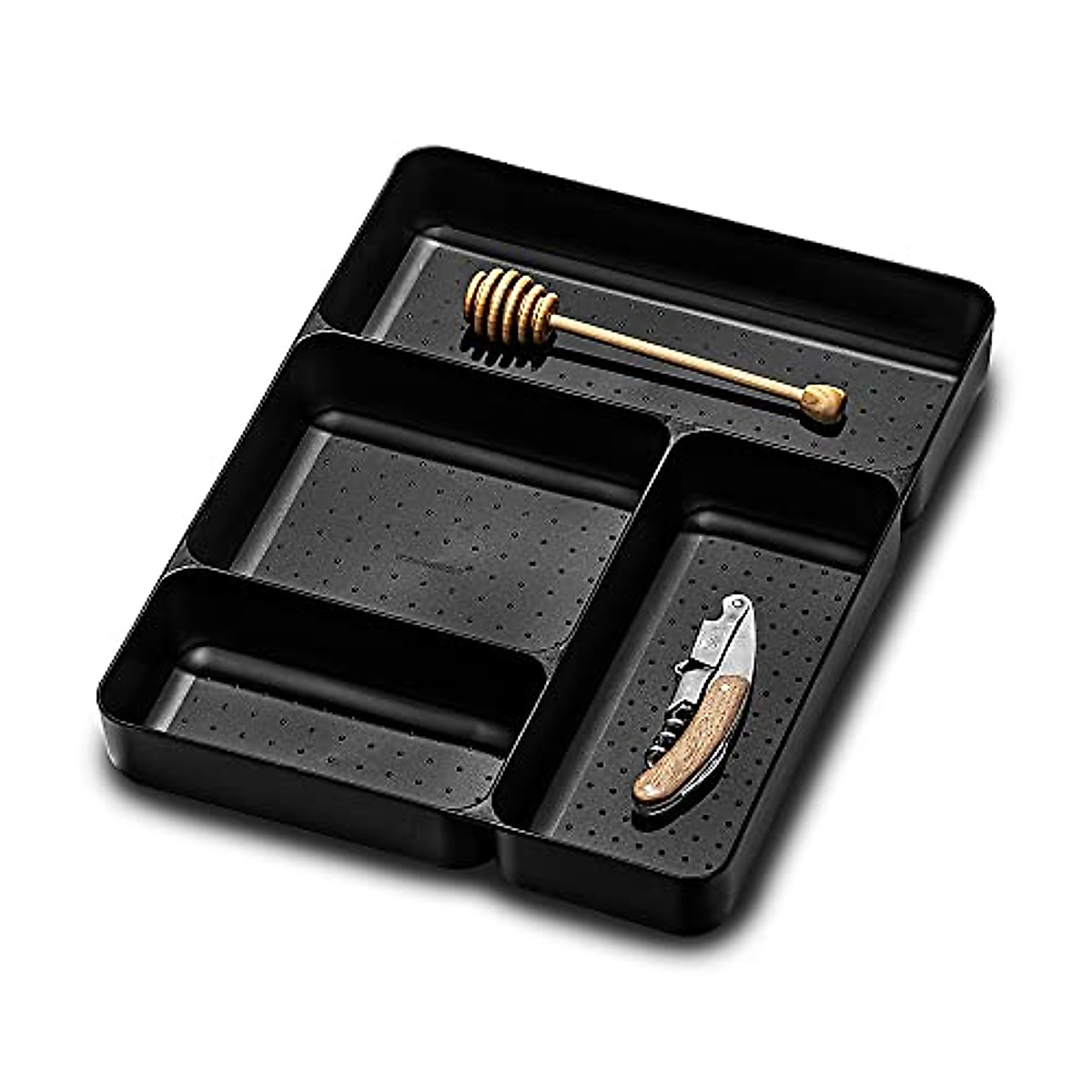 madesmart Premium Antimicrobial Premium Soft Gadget Tray Non-Slip Multi-Purpose Drawer, 4 Compartments, All-In-One Home Organization, EPA Certified, Carbon