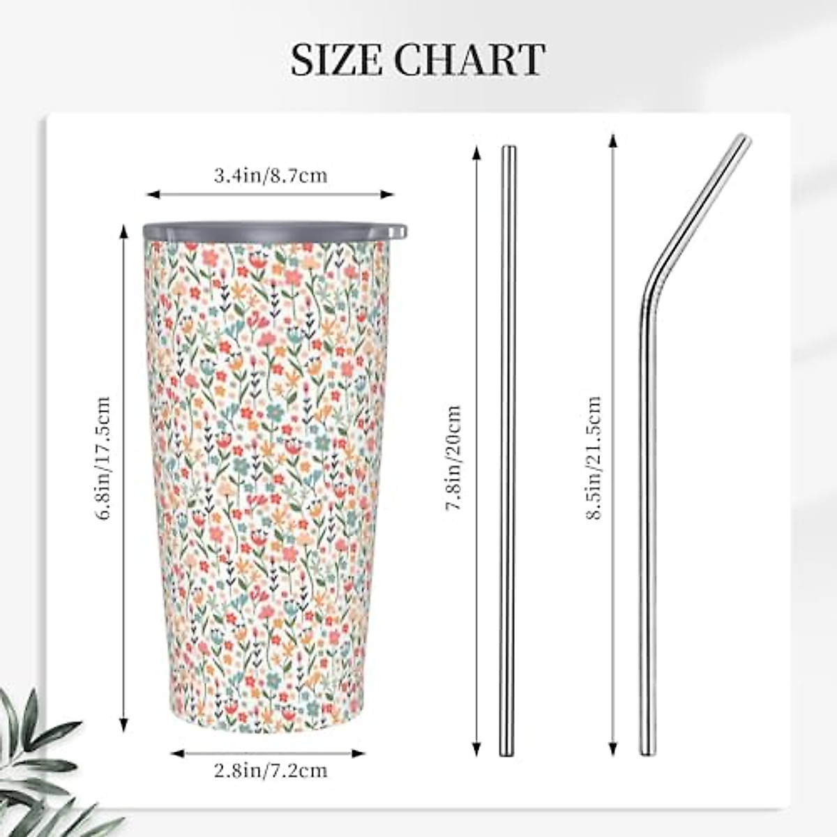 Yaxongx 20oz Tumbler Cartoon Beautiful Flower Field Double Wall Vacuum Insulated Coffee Mug with Lid and Metal Straw Brush Reusable Stainless Steel Water Bottle Travel Cup Gifts for Car