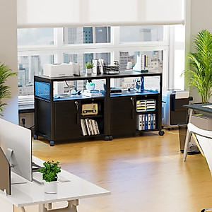 Unikito File Cabinet with LED Lights, Lateral Filing Cabinet with Power Outlets and USB Charging Ports, Mobile Printer Stand with Storage, Office Cabinet for Letter, A4, Legal and File Folders, Black