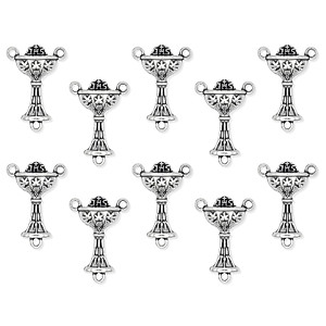 Pack of 10 - First Holy Communion Chalice Sacrament Rosary Center Piece Rosary Connector, 7/8" Silver Oxidized - Made in Italy