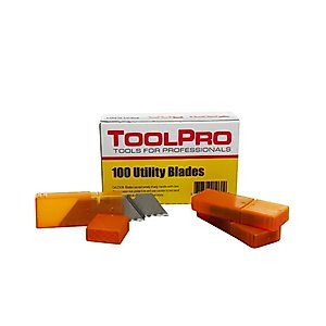ToolPro Premium Utility Blades - 100 Pack, High Carbon Steel Replacement Blades for Utility Knives, Great for Crews & Large Projects