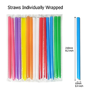 RENYIH 100 Pcs Smoothie Boba Individually Wrapped Straws, Jumbo Large Plastic Disposable Bubble Tea Milkshake Colorful Drinking Straws(0.43" Wide X 8.2" Long)