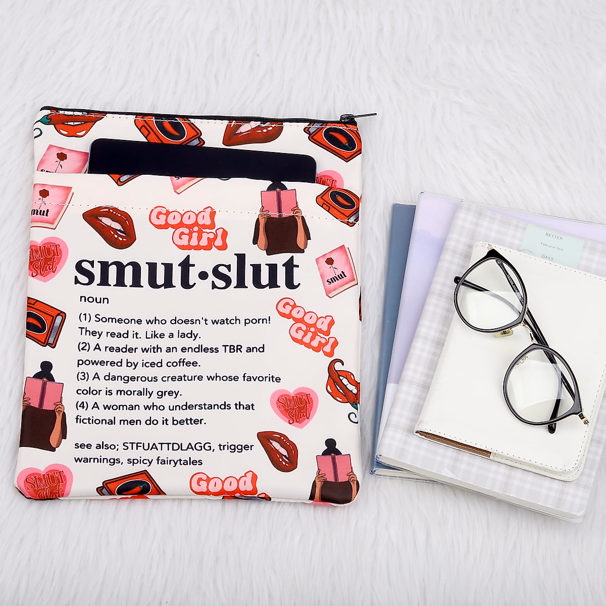 ENSIANTH Smut Slut Romance Book Lover Gift Spicy Romance Book Sleeve Smut Slut Bookish Gift Adult Literature Gift (Smut Slut BS)