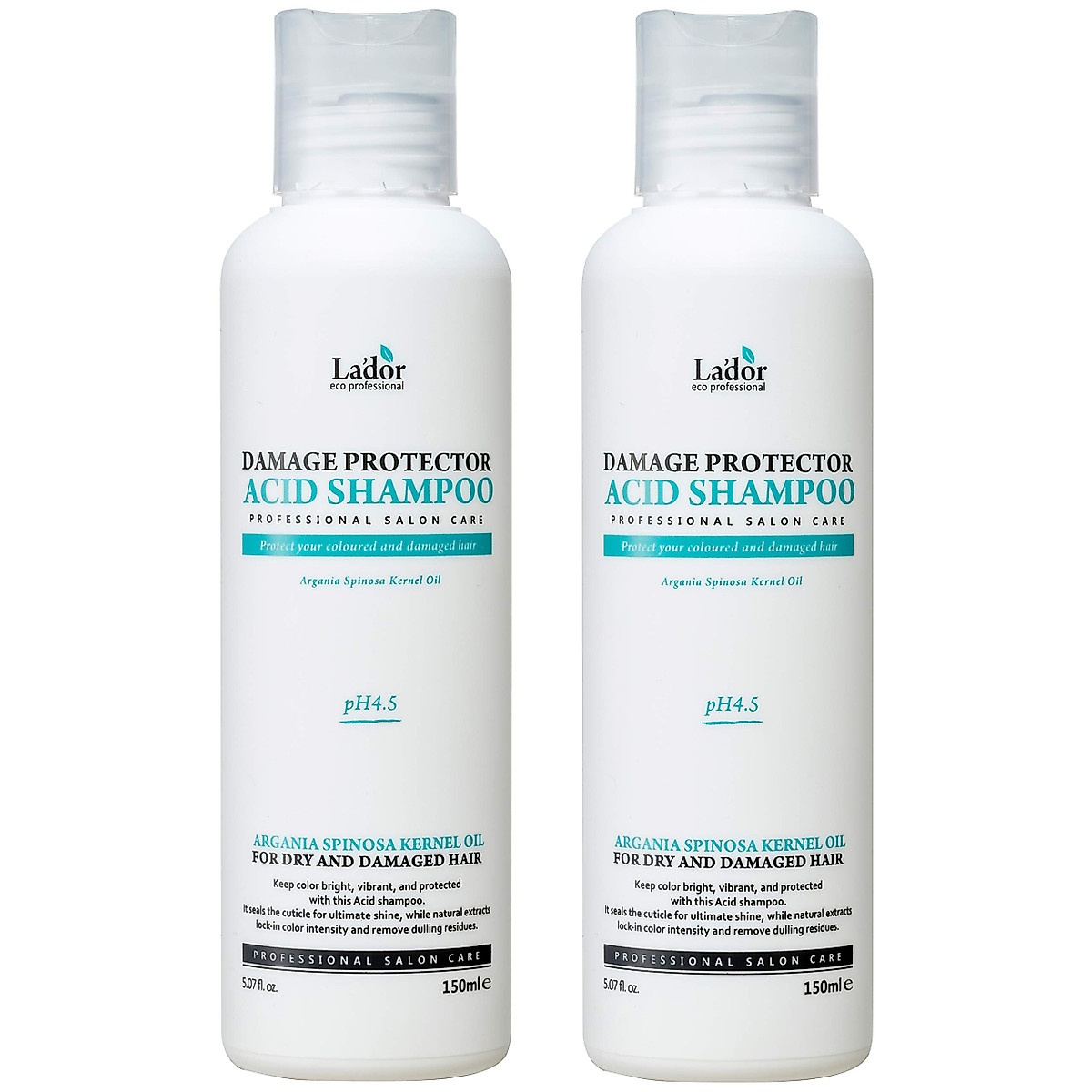LA'DOR Damage Protector Acid Shampoo (2x 5.07 fl.oz.) - 4.5 pH Acidic Formulation for Hair and Scalp pH Balance, Helps Neutralize Alkaline pH from Dyes and Bleaching LADOR