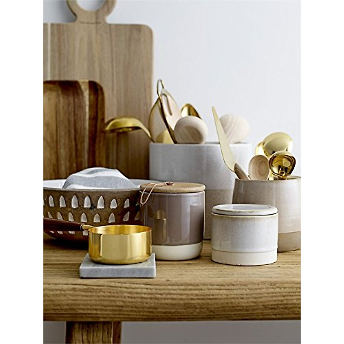 Bloomingville Rectangular Acacia Wood Cutting Board Tray with Circle Handles, Natural