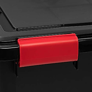 IRIS USA 19 Quart WEATHERPRO Plastic Storage Box with Durable Lid and Seal and Secure Latching Buckles, Weathertight, Black with Red Buckles, 6 Pack