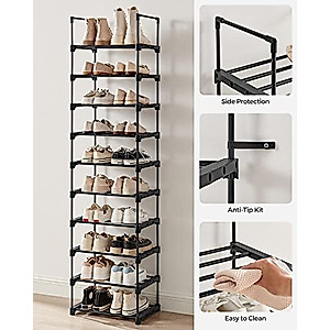 SONGMICS Shoe Rack, 10 Tier Shoe Organizer, Metal Shoe Storage Shelf for 20 Pairs of Shoes, Easy to Assemble, Entryway, Black ULSA25BK