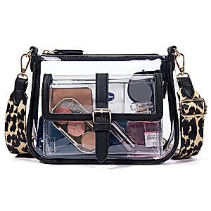 Missnine Clear Bag Stadium Approved PVC Crossbody Purse for Women Transparent Shoulder Bag with Guitar Strap for Concert Sports