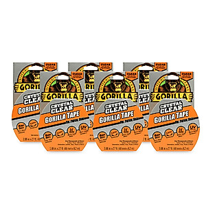 Gorilla Crystal Clear Duct Tape, 1.88" x 9 yd, Clear, (Pack of 6)