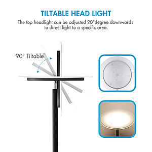 Tenergy Torchiere Dimmable LED Floor Lamp, Remote Controlled 30W (150W Equivalent) Standing Lamp, 90° Adjustable Top, Wall Switch Smart Outlet Compatible, Warm White Light