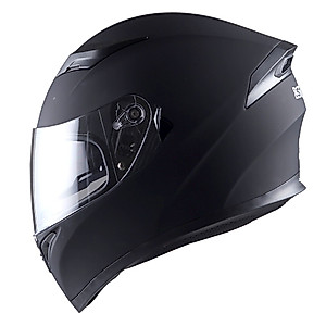 1Storm Motorcycle Full Face Dual Visor Helmet Bundle with Freedconn Spoiler Bundle with Freedconn Motorcycle Bluetooth Headset: HJK316 Matt Black