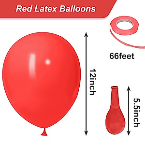 RUBFAC Red Latex Balloons, 100pcs 12 Inch Helium Balloons for Party Decoration Like Birthday Wedding Baby Shower Gender Reveal Valentine's Day (with Red Ribbon)