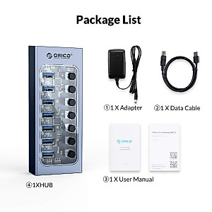 ORICO USB Hub 3.0 Powered 7 Ports USB Data Hub with 12V2A Power Adapter, Individual Power Switches, and LEDs, USB Extension for iMac Pro, MacBook Air/Mini, PS4, Surface Pro, Notebook PC, Laptop, HDD