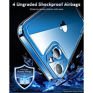 Humixx [5-in-1 Shockproof Designed for iPhone 13 Mini Case with 2 Pack Tempered Screen Protector+2 Pack Camera Lens Protector, Crystal Clear & Non-Yellowing Slim Case for iPhone 13 Mini 5.4