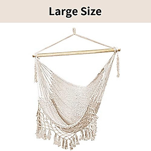 Prime Garden Mesh Hammock Net Chair Swing, Hanging Rope Netted Soft Cotton Hammock Chair Swing Seat Porch Chair for Yard Bedroom Patio Porch Indoor Outdoor, 265 lbs Weight Capacity, Beige