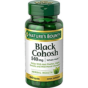 Nature's Bounty Black Cohosh Root Pills and Herbal Health Supplement, Natural Menopausal Support, 540 mg, 100 Capsules, Gelatin. Contains <2% of: Silica,Vegetable Magnesium Stearate.