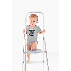 AW Fashions Made in VaChina Baby Bodysuit Funny Cute Baby Girl Clothing or Boy Outfit Infant Romper (Newborn, Sports Grey)