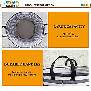 NTAOHAMPER Baby Boy Laundry Basket,Round Kids Laundry Hamper,Collapsible Storage Bin with Handles for Bedroom,Gift Basket,Room Decor(Blue Stripes)