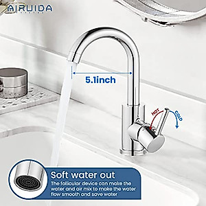 Airuida Chrome Polish Wet Bar Sink Faucet Single Handle Farmhouse Kitchen Small RV Bathroom Faucet Deck Mount Vanity Lavatory Mixer Tap One Hole 360 Degree Swivel Spout with Supply Hoses