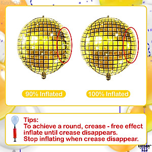 KatchOn, Big Gold Disco Ball Balloons - 22 Inch, Pack of 6, Gold Disco Party Decorations | 4D Gold Disco Balloons, 70s Party Decorations | Gold Disco Ball Decorations | Disco Ball Balloons Gold