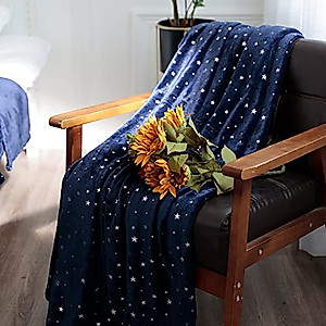 Fleece Throw Blanket, Star Foil Print,Luxury Cozy Microfiber Blanket,Super Soft Thick Microplush Bed Blanket, All Season Premium Fluffy Microfiber Throw for Sofa Couch Throw (65"x80", Navy Blue)