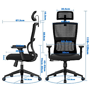 Ergonomic Office Chair with Upgraded Lumbar Support and Adjustable Armrest Headrest, Desk Chair with Mesh High Back, Home Office Desk Chair, Computer Chair, Rolling Chair