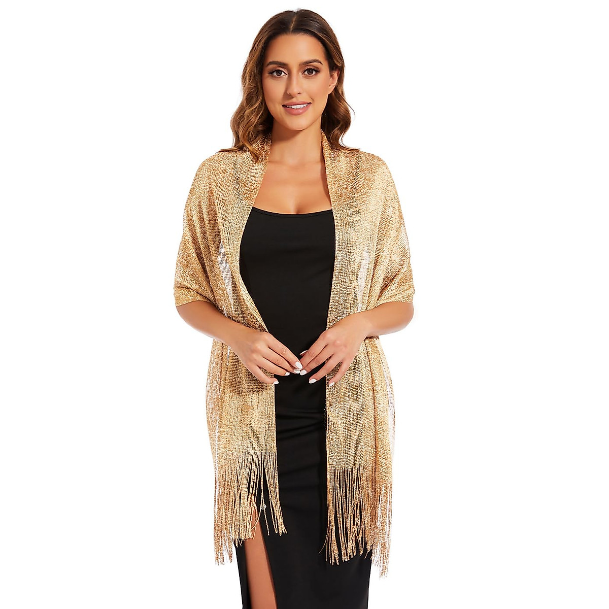 KUNINDOME Sparkling Metallic Shawls and Wraps with Buckle,for Evening Party Wedding Bride Bridesmaid, Gold