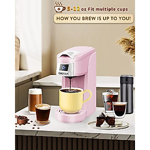 CHULUX Upgrade Single Serve Coffee Maker for K Cup & Ground Coffee, Pink Mini Single Cup Coffee Machine with One Touch Function, Fast Brewing in Minutes