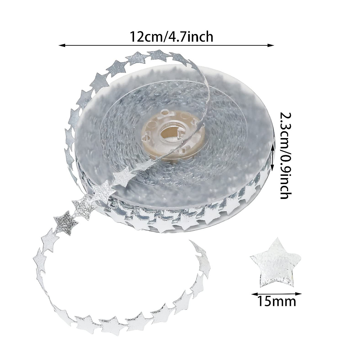 Honbay Sparkly Polyester Star Ribbon Trim Embellishment, Star Decoration Ribbons, for Wedding, Birthday, Valentine's Day, Baby Shower, Christmas, Thanksgiving, Gift Cake Wrapping, DIY Crafts (Silver)