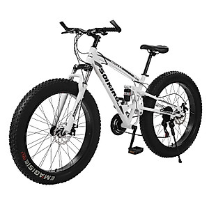 Fat Tire Mountain Bike, 26'' 21 Speed Outdoor Snow Beach Hybrid MTB Racing Bikes for Adult Women Men, Comfort Complete Cruiser Bicycle, Lightweight City Commuter Road Cycling, Dual Disc Brakes (F)