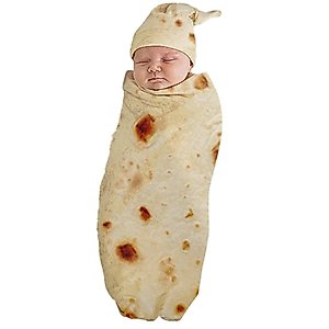 Highpot Burrito Baby Blanket Hat Set, Novelty Flour Tortilla Newborn Receiving Sleeping Blanket Swaddle Wrap Hat for Girls Boys (A)