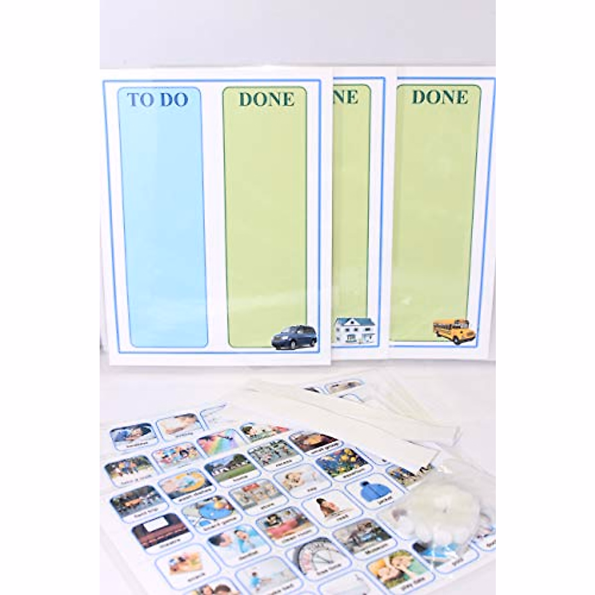 90 Real Life Photos Picture Cards & 3 Home, School, & On The Go Chart -Great for Children’s Daily Routine, Chores & Responsibilities -Promotes Great Behavior & Independence (Consumer Needs to Cut)