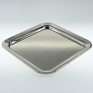 Maro Megastore (Pack of 4) 15.3 inch Square Chrome Plated Mirror Silver Serving Tray Stylish Floral Engraved Edge Decorative Party Wedding Dessert Buffet Wine Platter Plate Gift Base Dish CC-1199