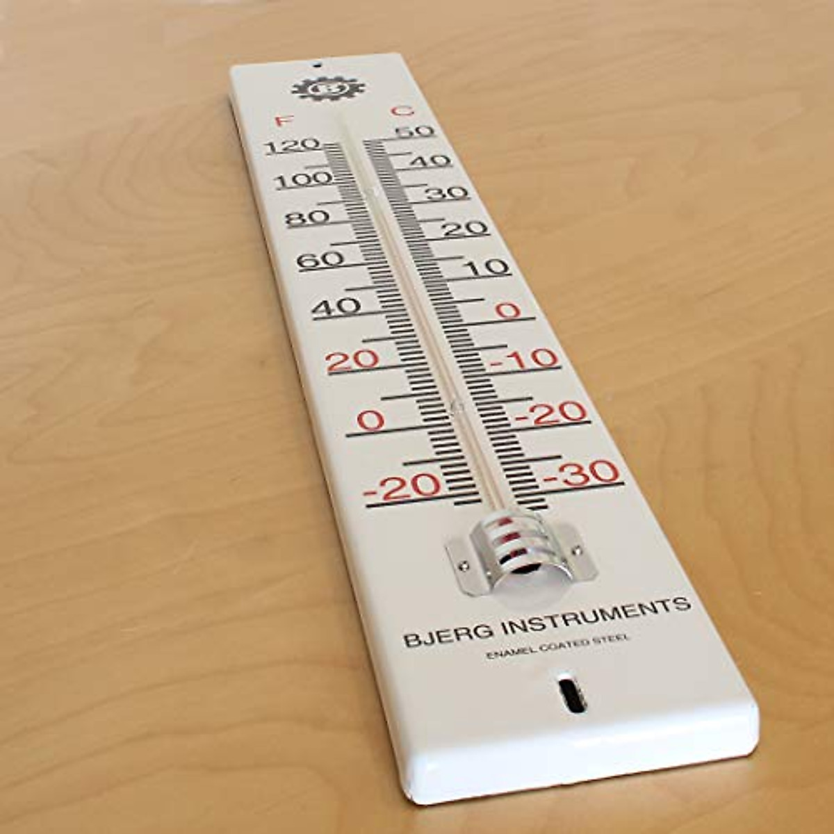 Bjerg Instruments White Enamel Coated Steel Extra Large Heavy Duty 22.75 Inch Outdoor Decorative Wall Thermometer and Temperature Gauge