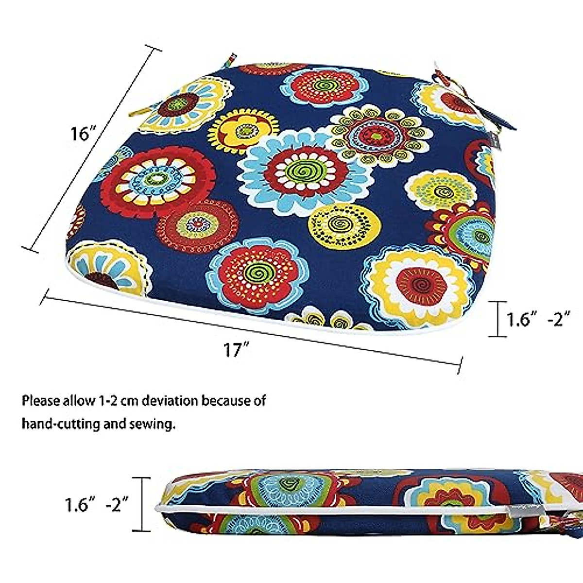 Magpie Fabrics Outdoor/Indoor 17"x16"x2" Chair Cushions with Ties Set of 2, Waterproof All Weather U-Shape Seat Pads Decoration for Patio Garden Furniture Home Office (Heronsbill Navy)