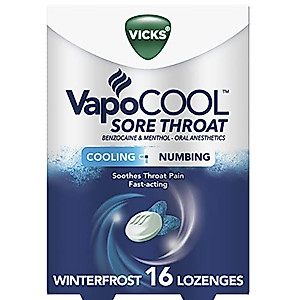 Vicks VapoCool Sore Throat Lozenge Relieves Painful Sore Throat and Mouth, Winterfrost, 16 Count(Pack of 1)