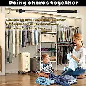 Clothes Hanger Reaching Hook, Attic Pull Down Hook Extendable 36-66inch Sponge Handle Hard to Break Apply to Closet Poles for Hanging Clothes Closet Extender Hanging Rod Clothesline Pole.